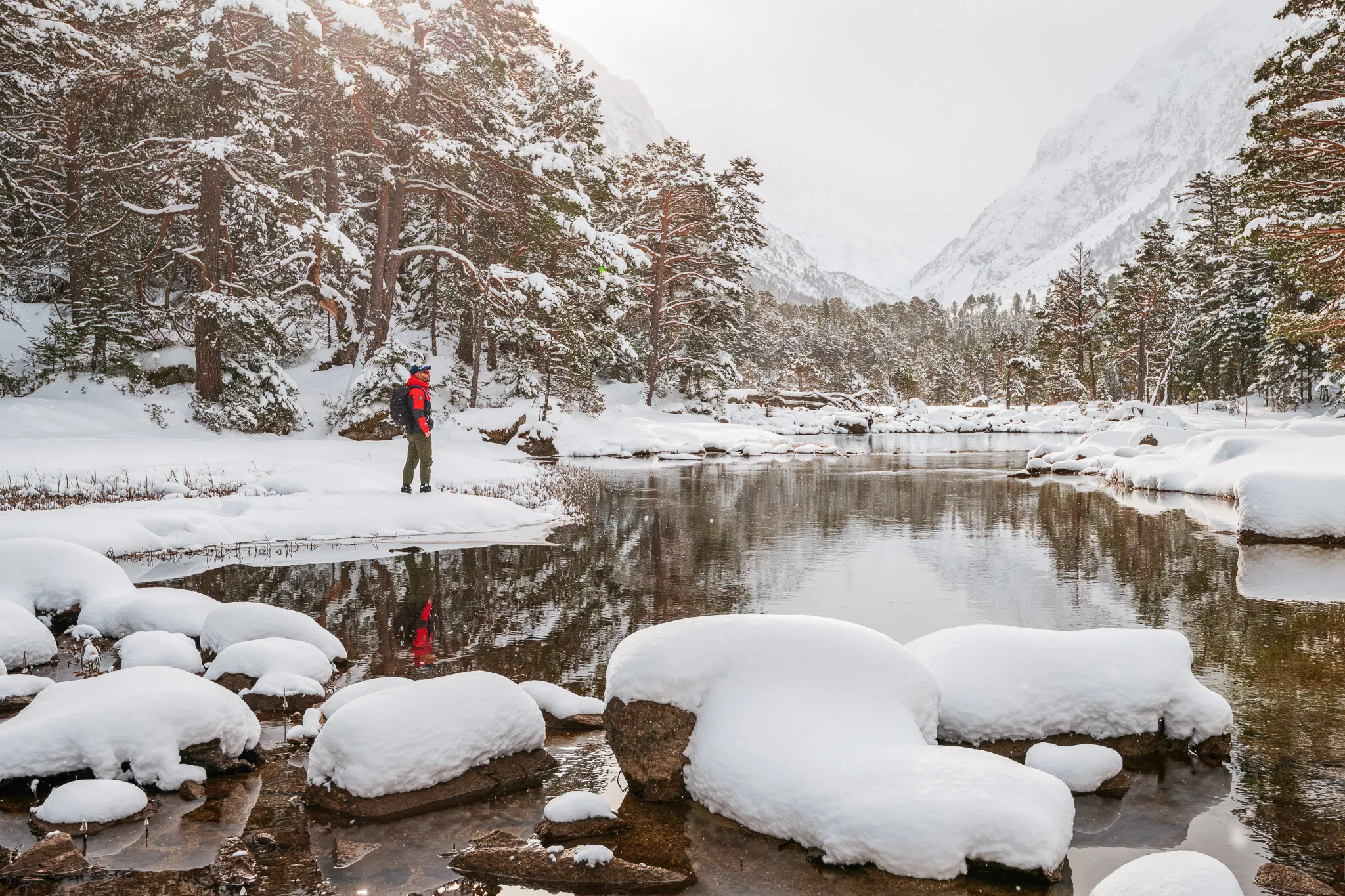 Snowshoeing in the wild Pyrenees national park